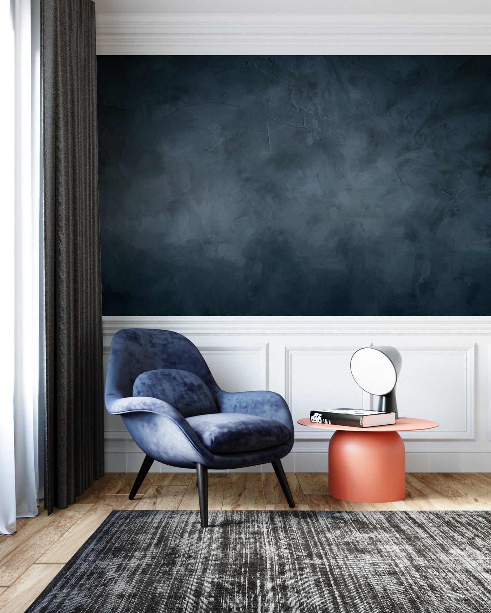 Navy Venetian Stucco Wallpaper | Faux Texture Peel and Stick | Abstract ...