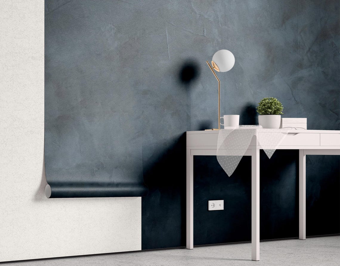 Navy Venetian Stucco Wallpaper | Faux Texture Peel and Stick | Abstract ...