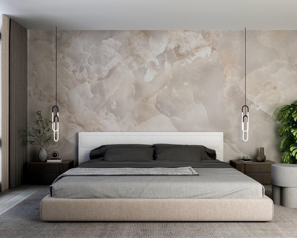 MODERN Beige Marble Wallpaper | Soft Abstract Beige Marble Mural ...