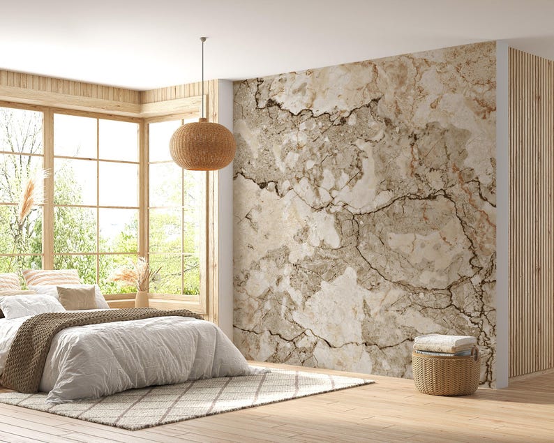 TRAVERTINO Marble Wallpaper | Modern Brown Marble Mural | Abstract ...