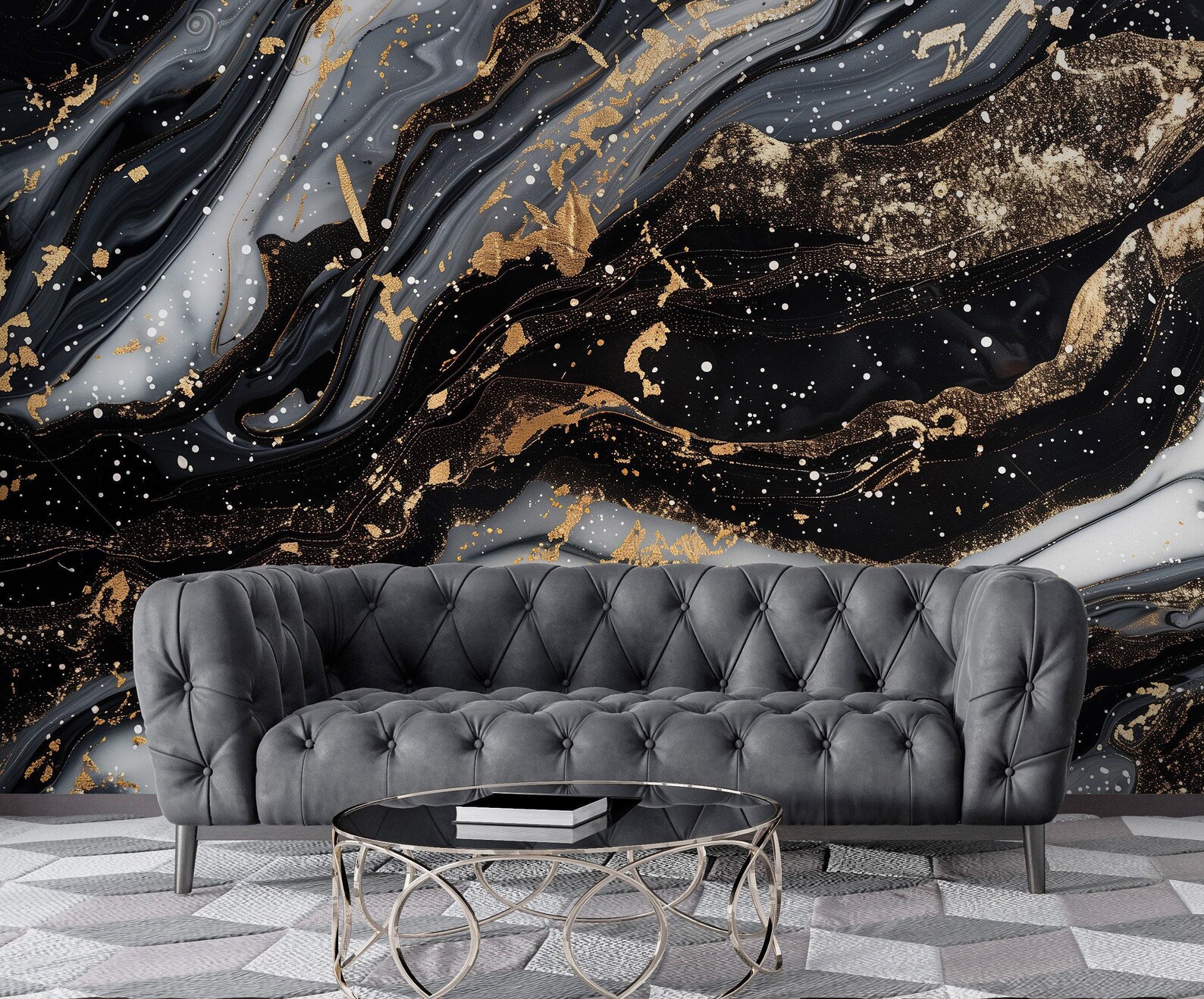 OPULENCE Black and Gold Marble Wallpaper | Modern Abstract Black Mural ...