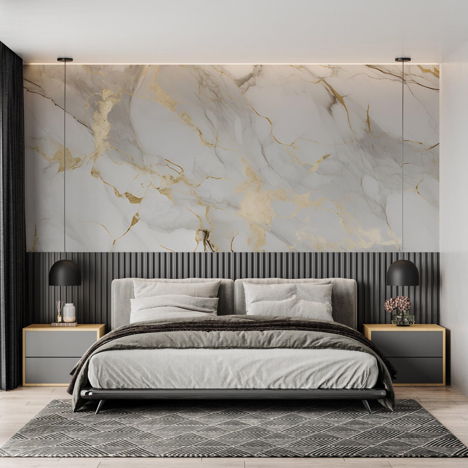 White Gold Marble Wallpaper | Modern Abstract Gold Marble Mural ...