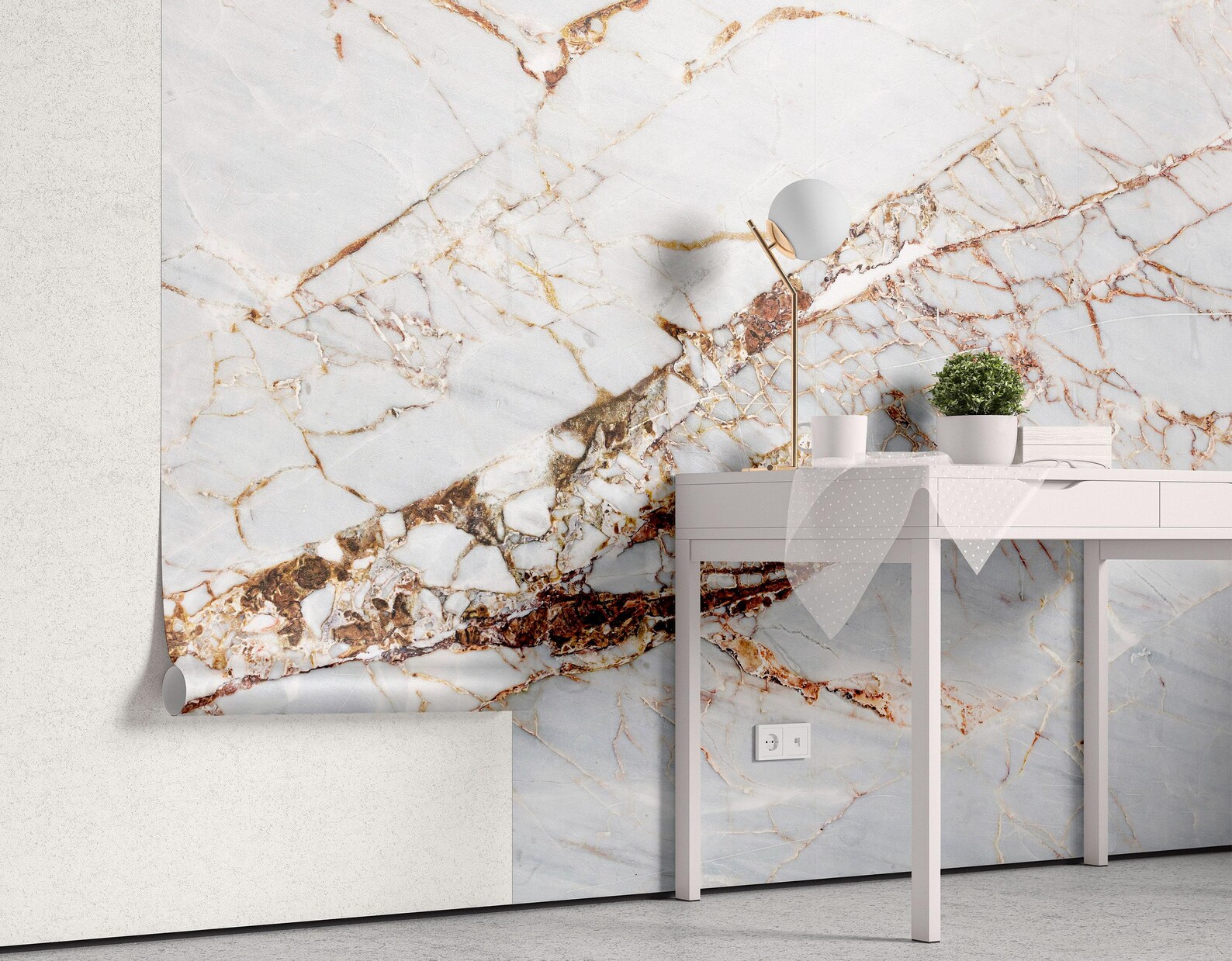 Modern White Gold Marble Wallpaper | Aesthetic Minimalist Mural ...