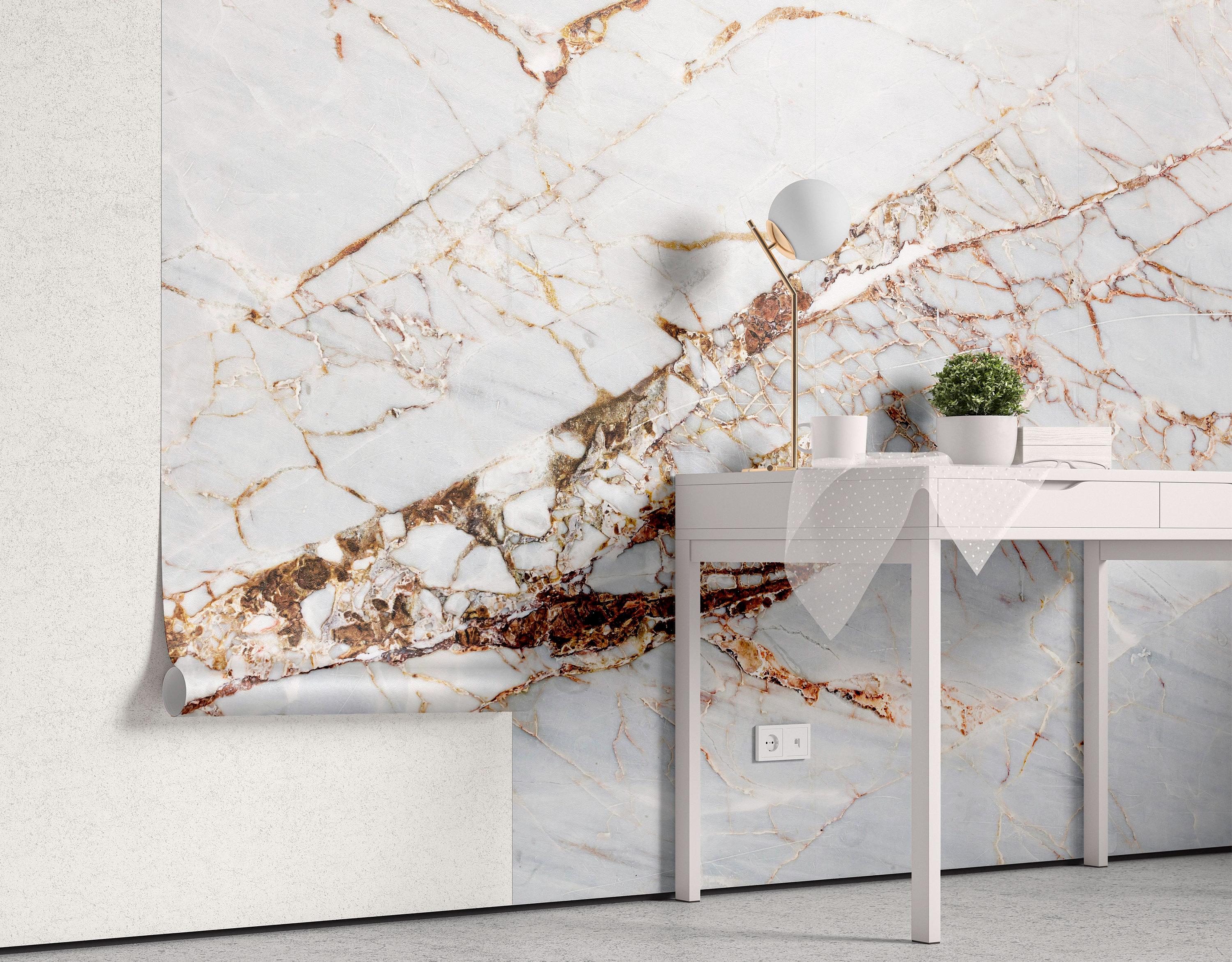 Modern White Gold Marble Wallpaper | Aesthetic Minimalist Mural ...