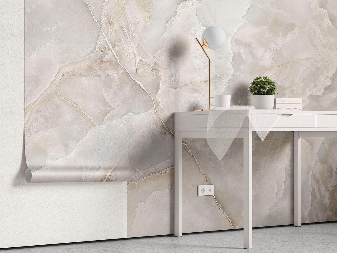 Modern Beige Marble Wallpaper | Aesthetic Neutral Colors Mural | Liquid ...