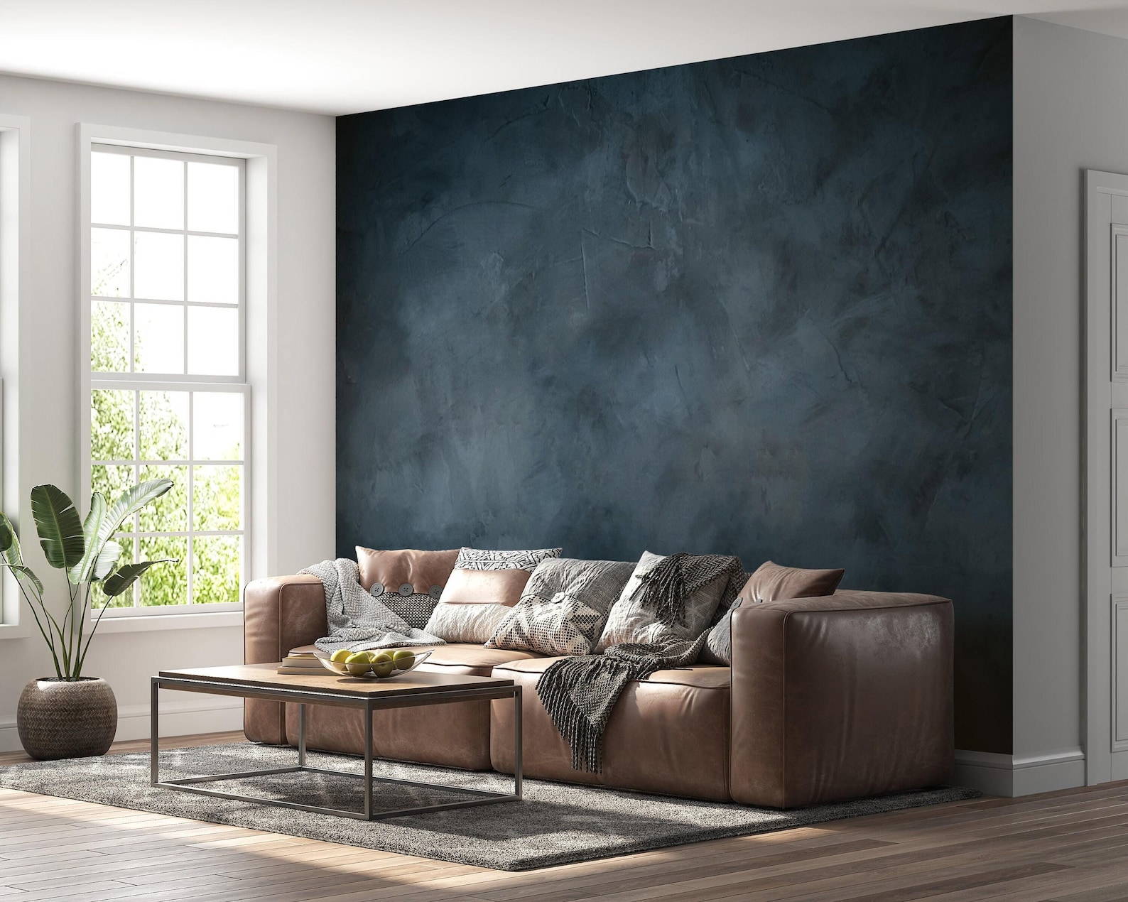 Navy Venetian Stucco Wallpaper | Faux Texture Peel and Stick | Abstract ...