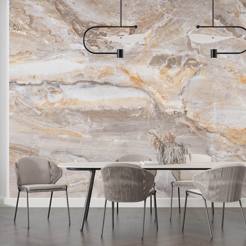 Modern Beige Marble Wallpaper | Aesthetic Neutral Colors Mural | Liquid ...