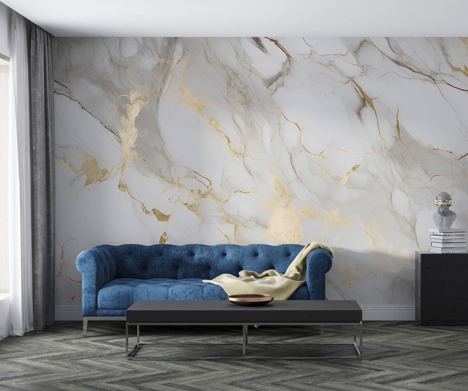 White Gold Marble Wallpaper | Modern Abstract Gold Marble Mural ...