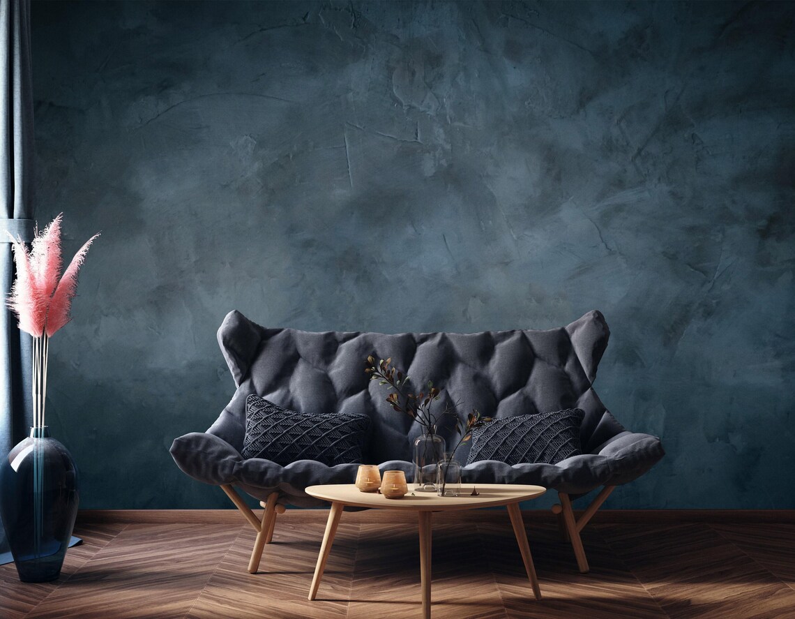 Navy Venetian Stucco Wallpaper | Faux Texture Peel and Stick | Abstract ...