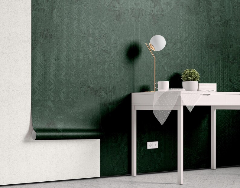 OLD Green Wallpaper | Vintage Wallpaper | Motif Stone Concrete Cement ...