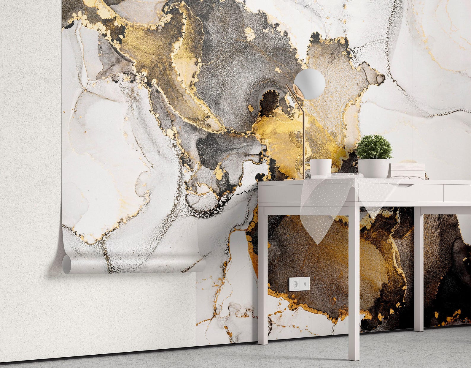 Abstract White Marble Wallpaper | Modern Luxury Mural | Liquid Alcohol ...