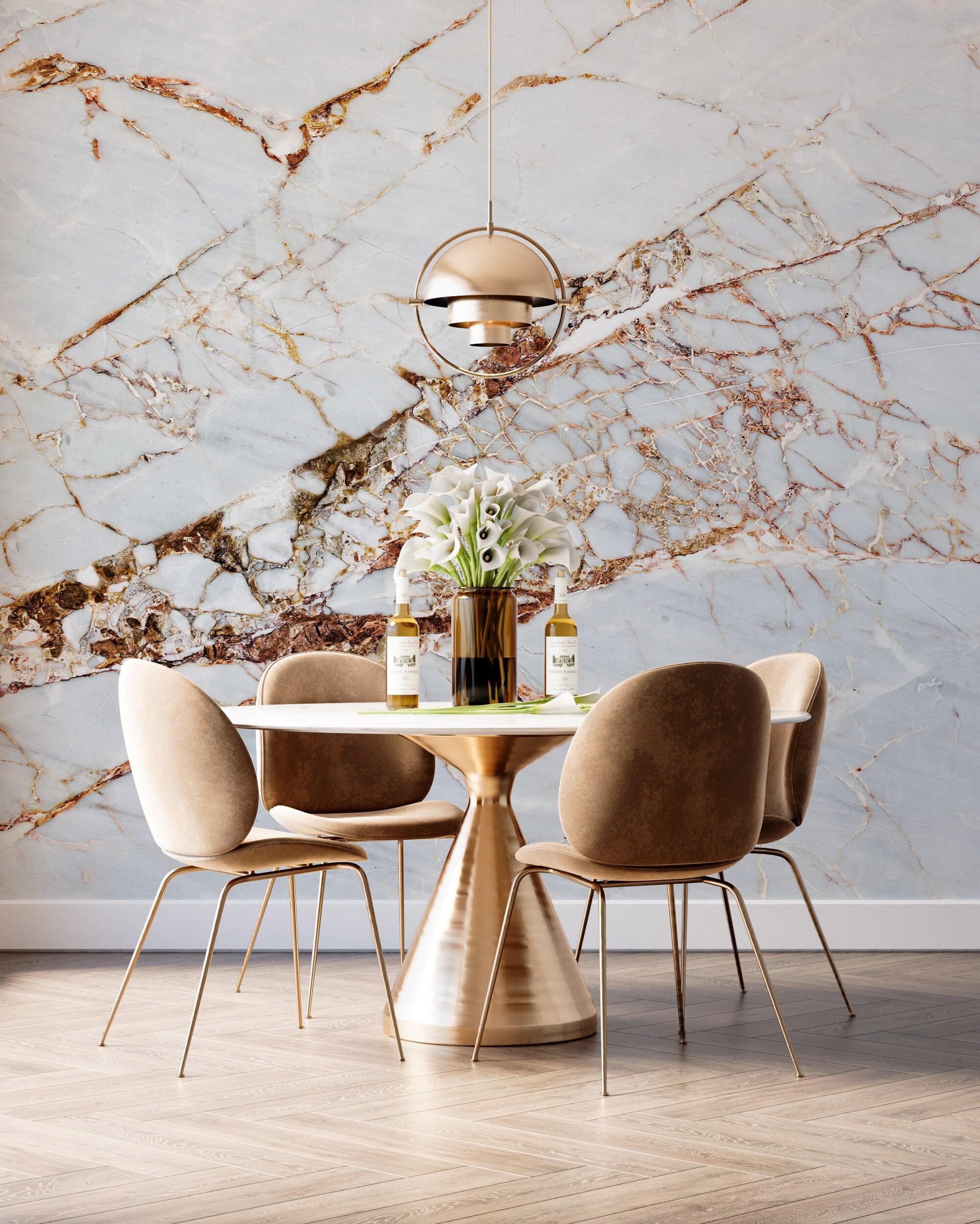 Modern White Gold Marble Wallpaper | Aesthetic Minimalist Mural ...