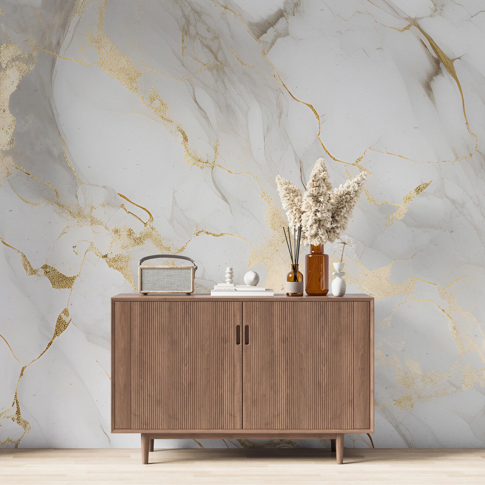 White Gold Marble Wallpaper | Modern Abstract Gold Marble Mural ...
