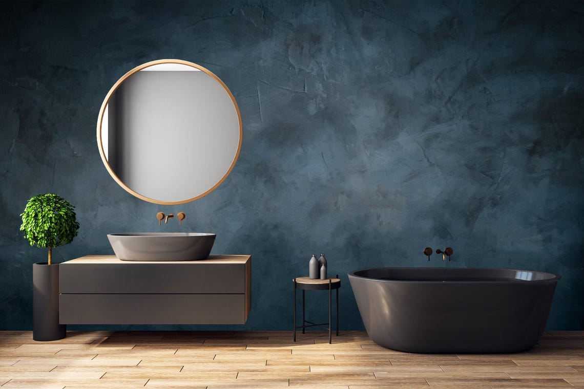 Navy Venetian Stucco Wallpaper | Faux Texture Peel and Stick | Abstract ...