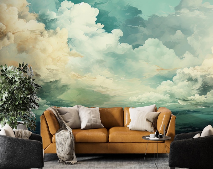 Cloudy Sky Wall Mural, Mural Wallpaper, Removable or Traditional ...