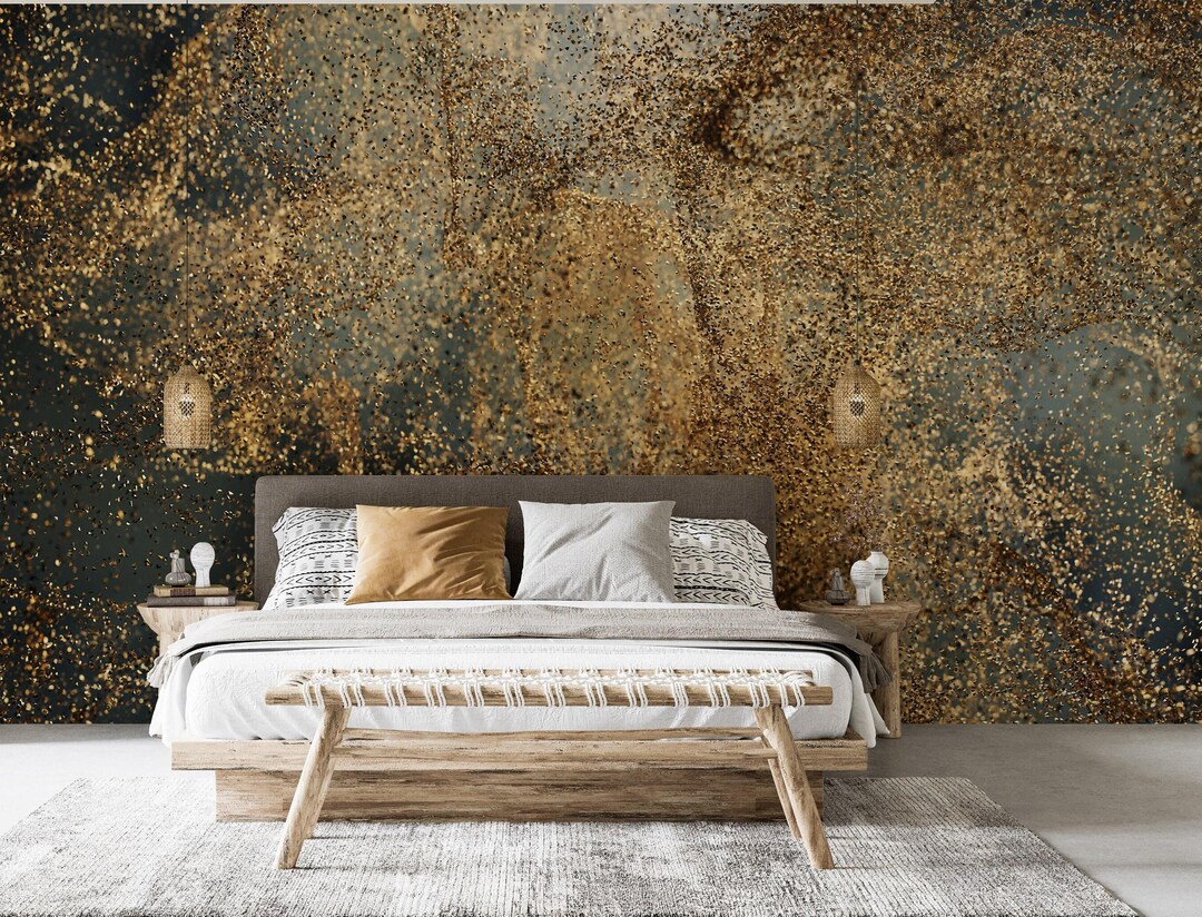 Modern Gold Wallpaper | Luxury Gold Mural | Golden Large Print Peel and ...