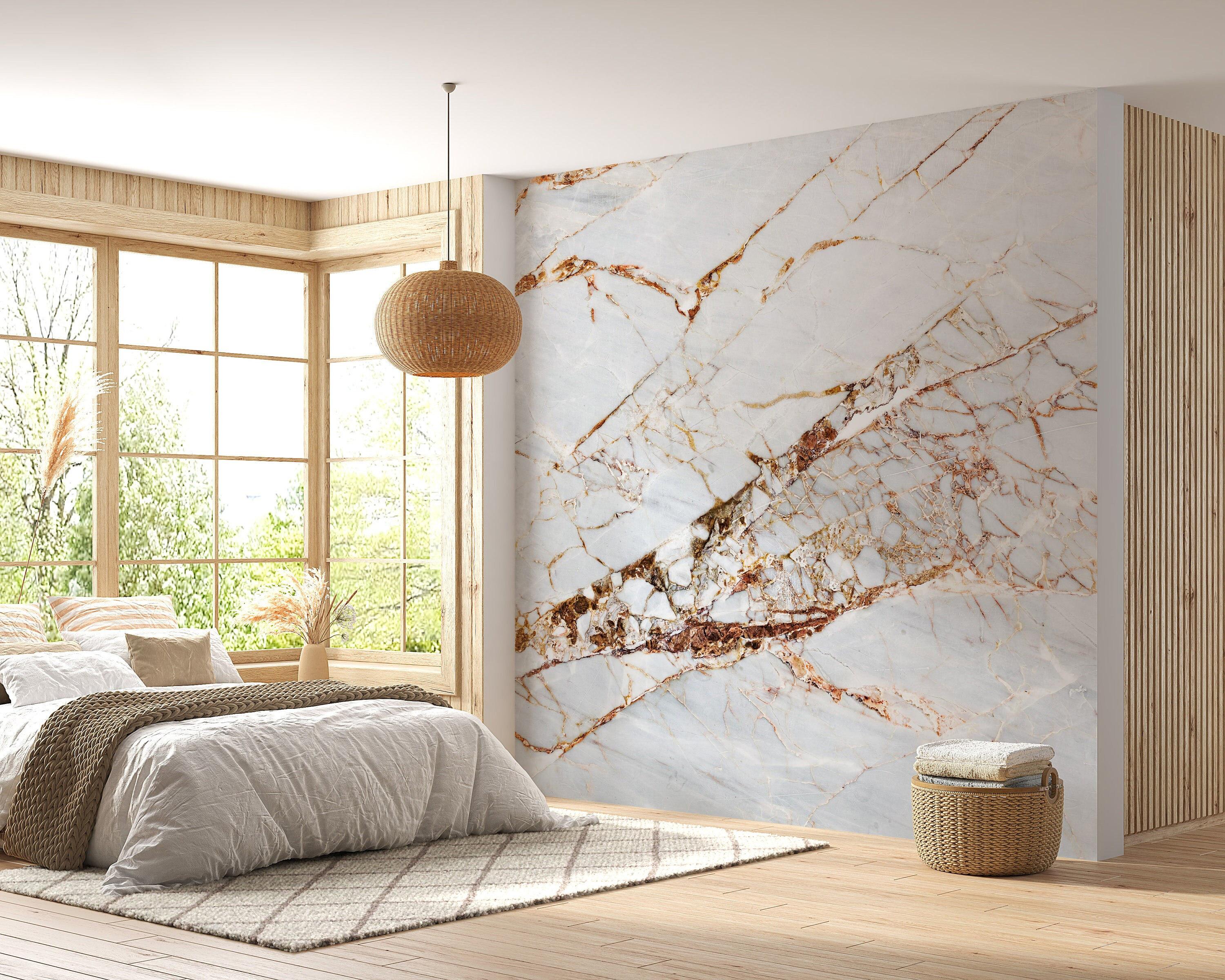 Modern White Gold Marble Wallpaper | Aesthetic Minimalist Mural ...