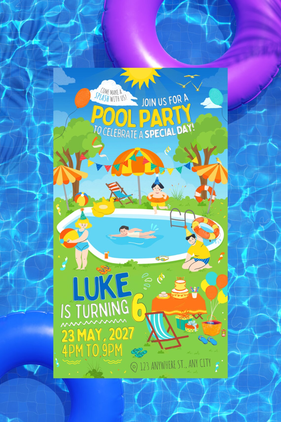 Editable Pool Party Invitation Template, Pool Party Invitation ...