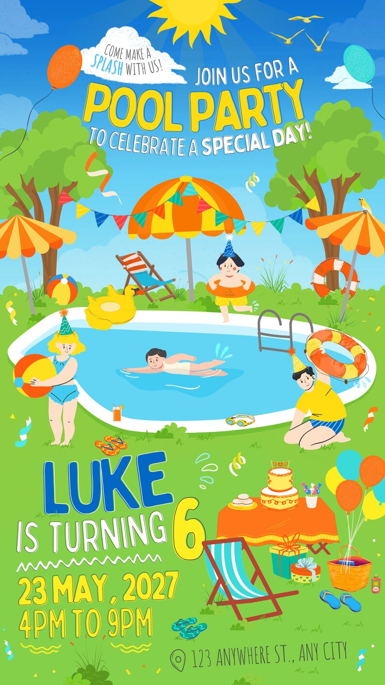 Editable Pool Party Invitation Template, Pool Party Invitation ...