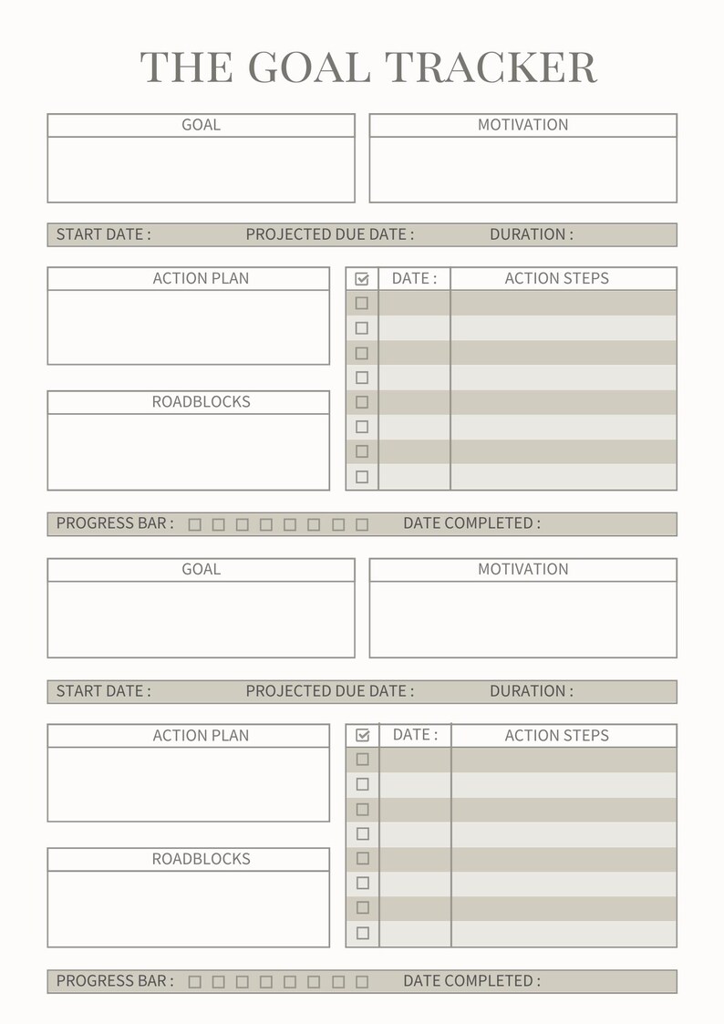 Goal Tracker, Goal Tracker Template - Etsy
