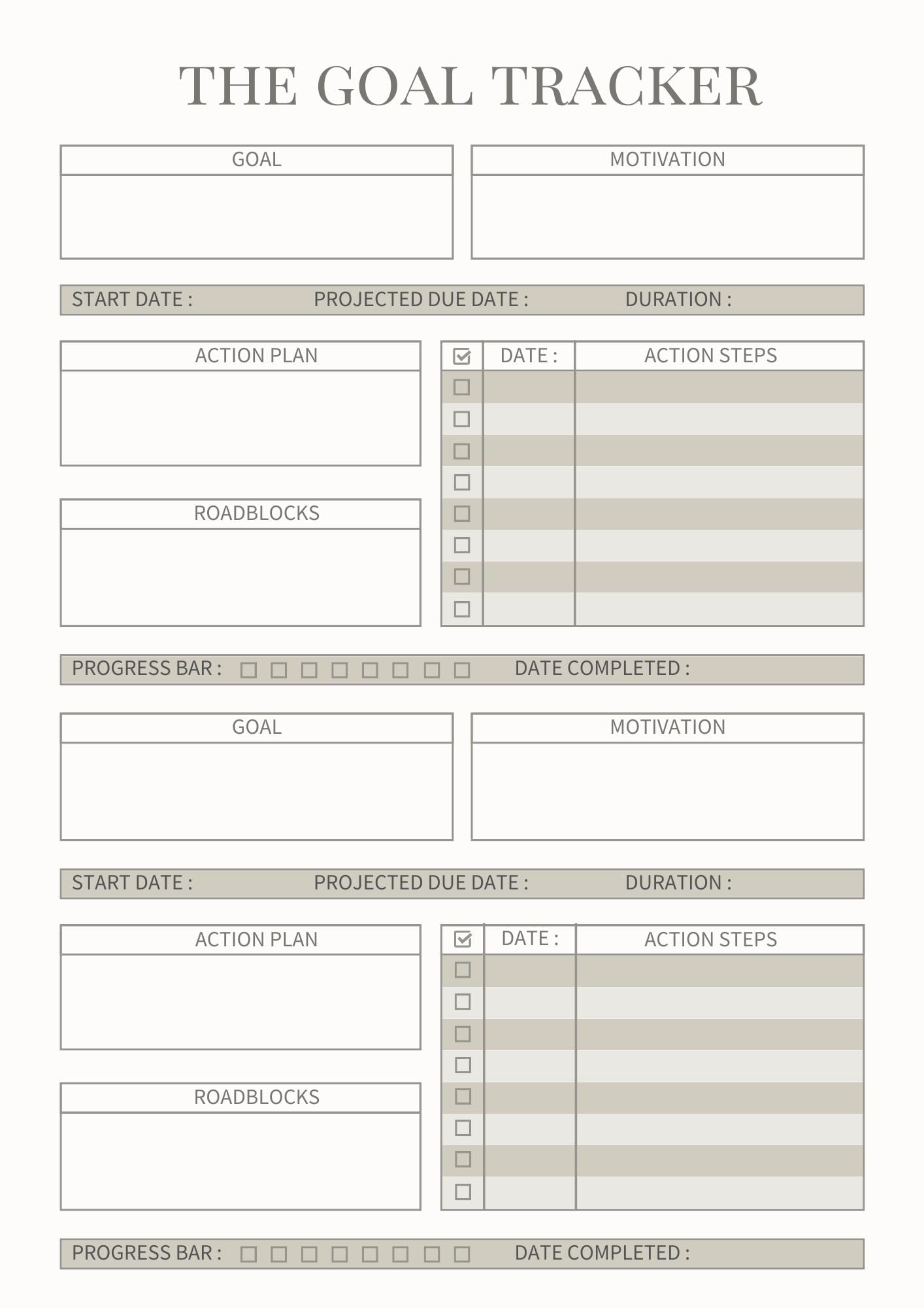 Goal Tracker, Goal Tracker Template - Etsy