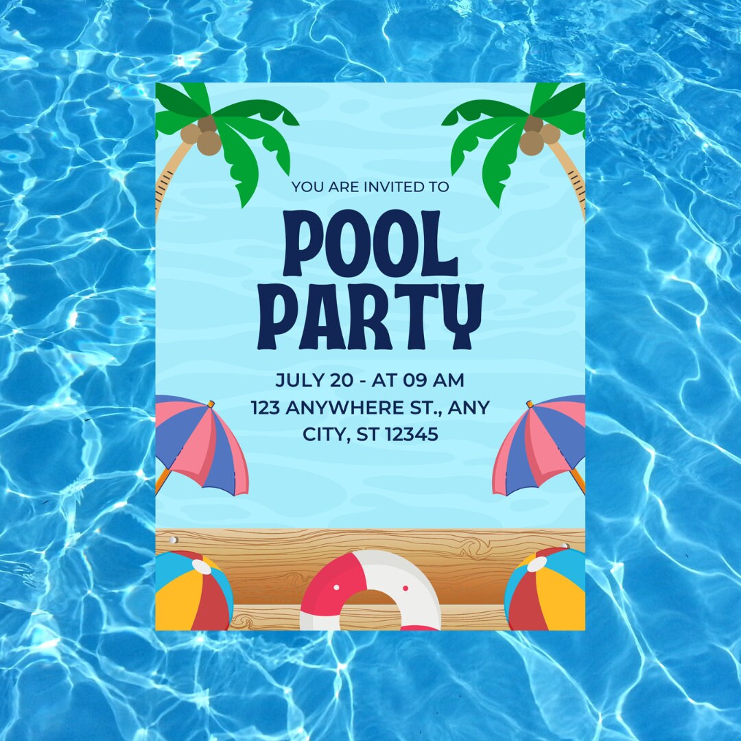 Editable Pool Party Invite Template, Summer Party, Birthday Party ...
