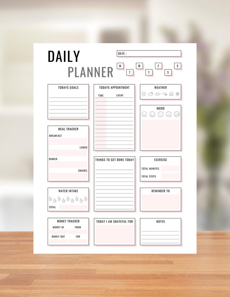 Daily Planner, Printable Daily Planner - Etsy