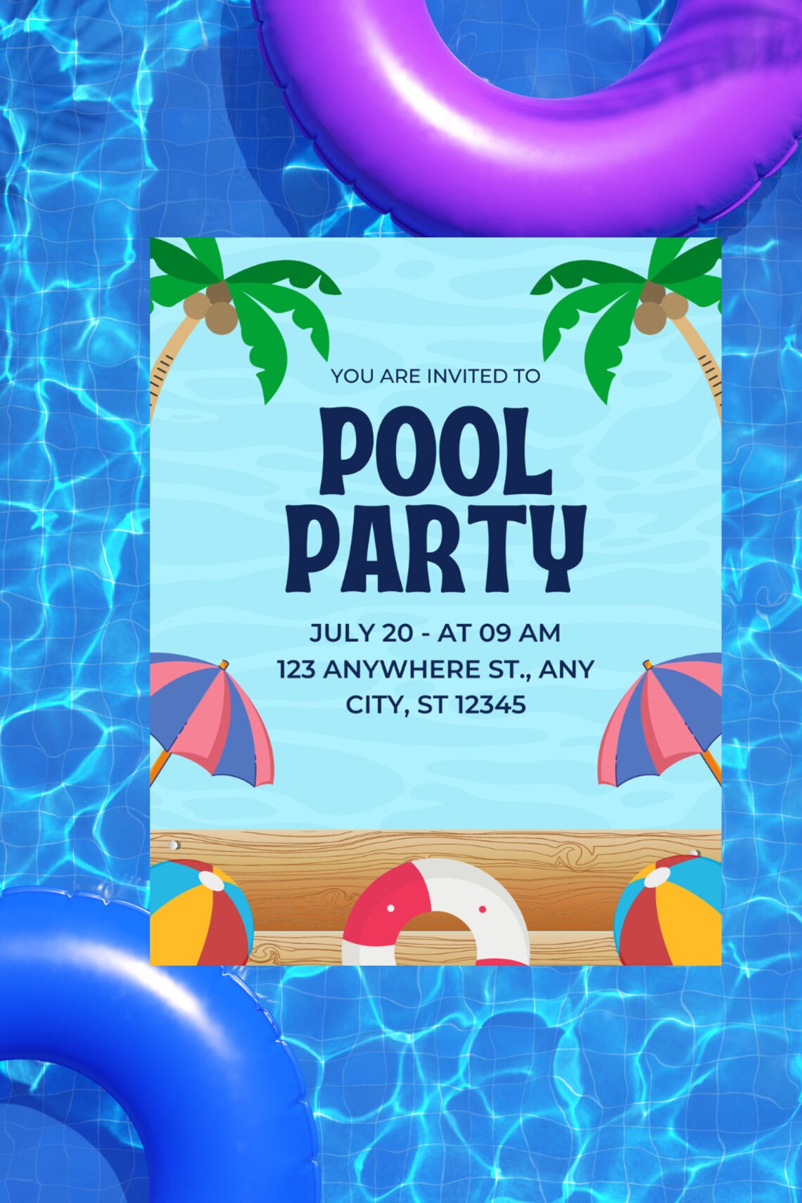 Editable Pool Party Invite Template, Summer Party, Birthday Party ...
