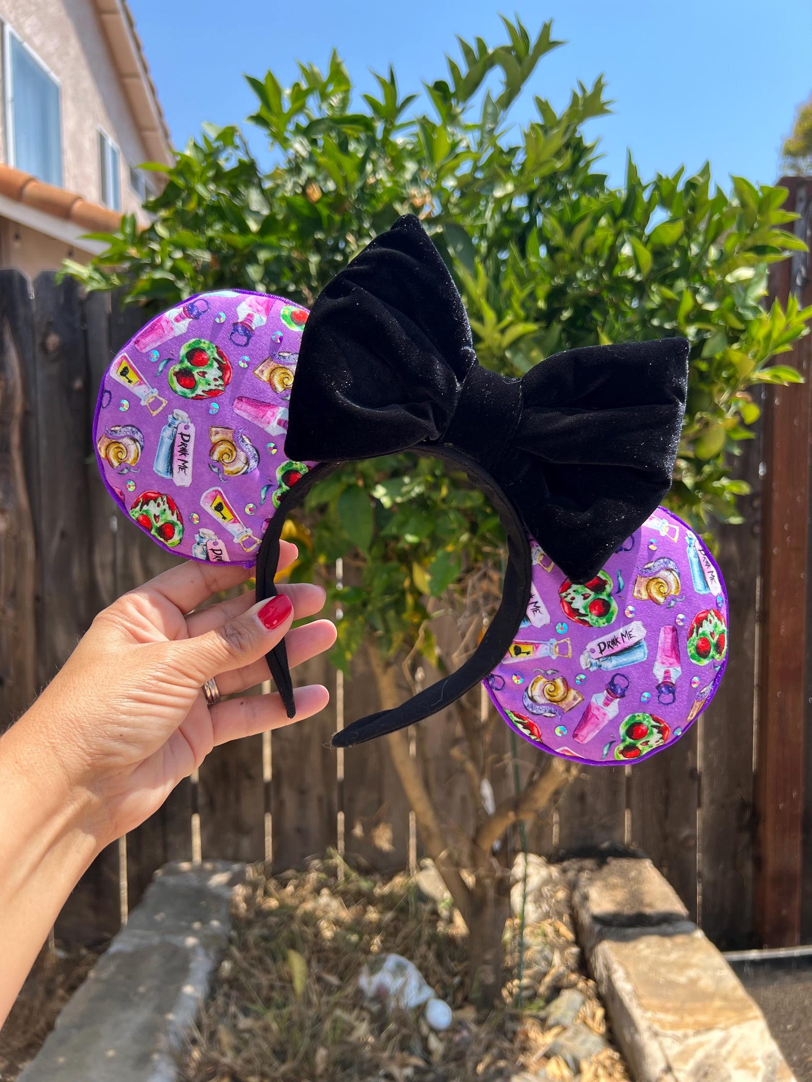 Handmade Disney Poison Potions Ear Headband, Velvet Bow Minnie Mouse ...