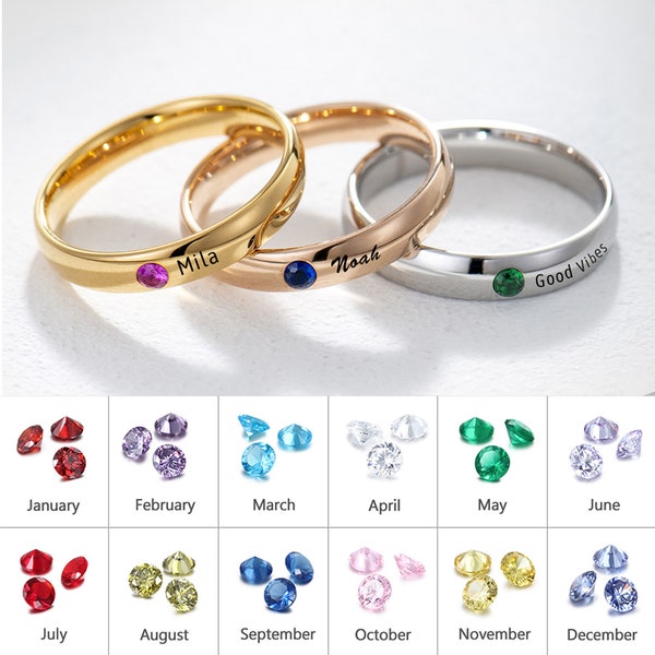 Stackable Birthstone Rings Engraved - Etsy Stackable Birthstone Rings Engraved - Etsy