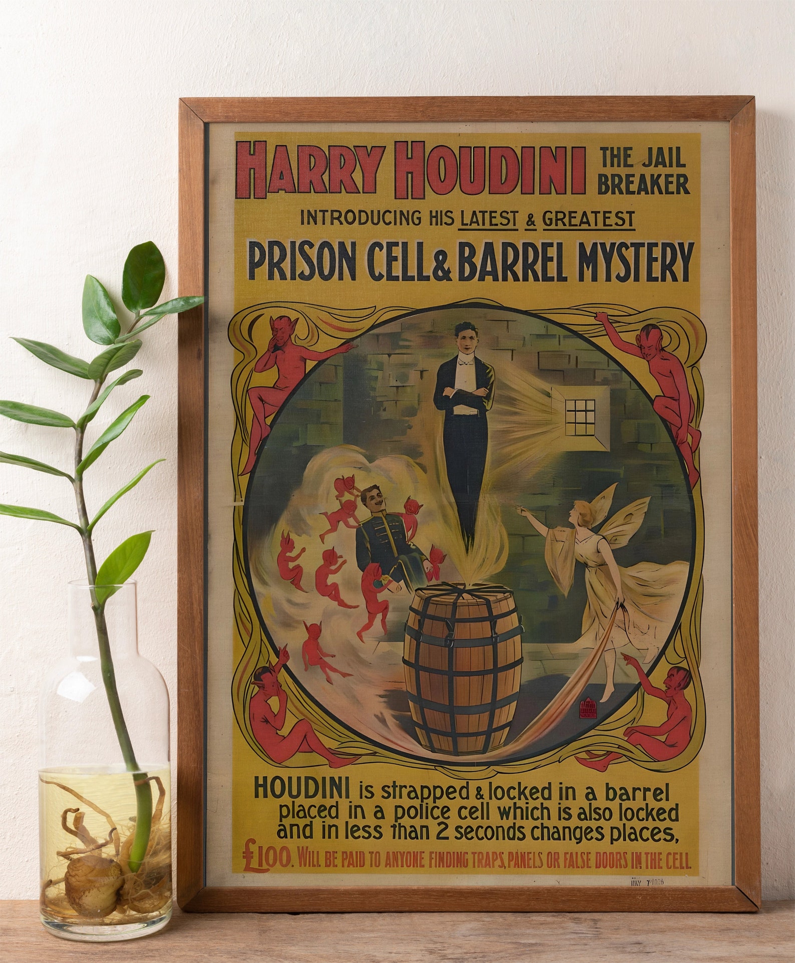 Vintage Harry Houdini Art, 1905 Escapism Poster, Magic Wall Decor ...