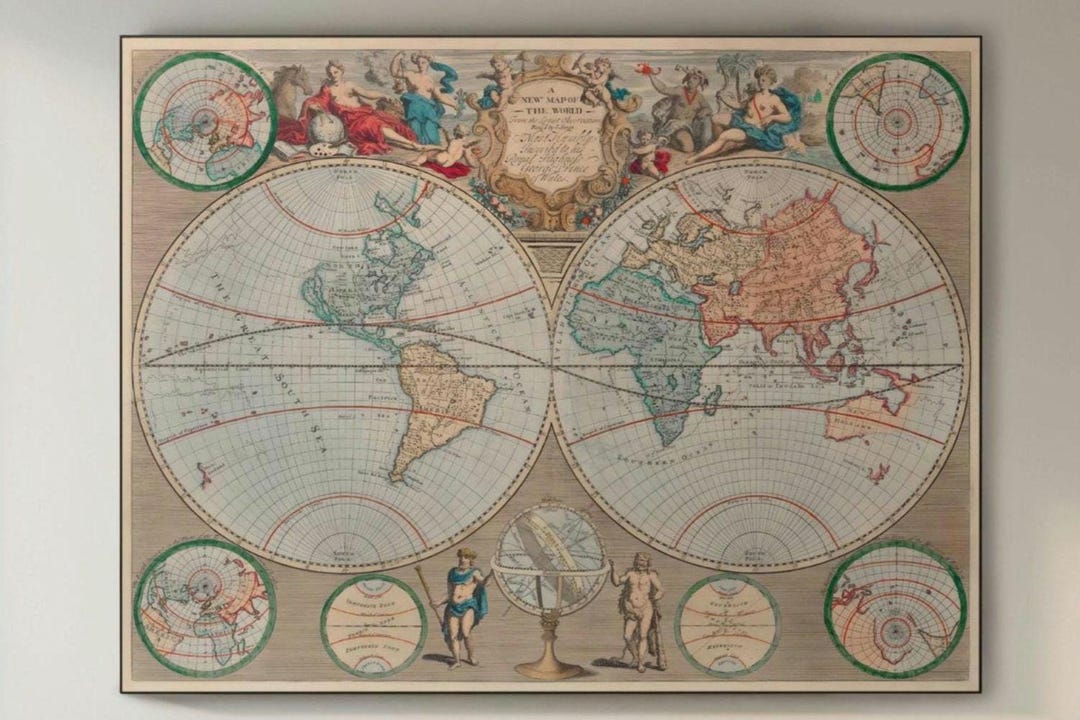 Antique World Map Print: 1720 Historical Art by John Serex (digital ...