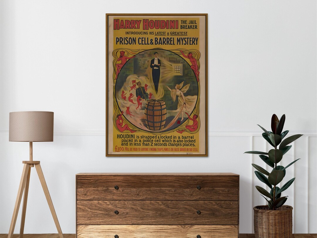 Vintage Harry Houdini Art, 1905 Escapism Poster, Magic Wall Decor ...