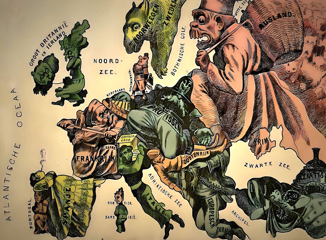 Vintage Satirical Map of Europe Print: 1870 Franco-prussian War ...