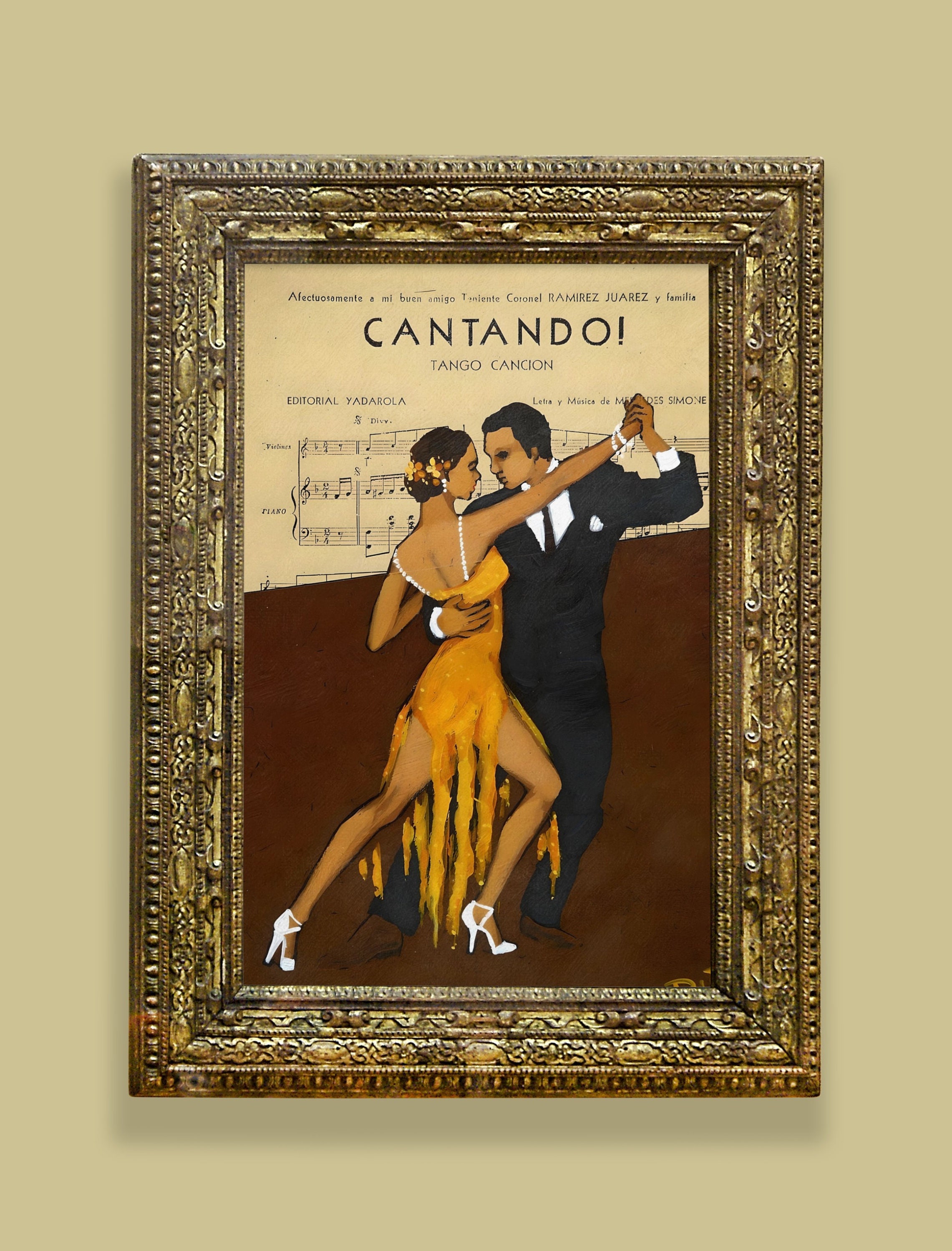 Vintage Tango Dance Music Poster, Brown Yellow Art, Dance Decor, Tango ...