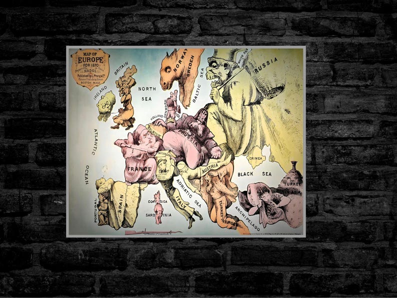 Map of Europe Print: Satirical 1870 Franco-prussian War (digital ...