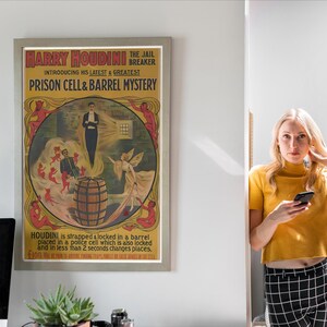 Vintage Harry Houdini Art, 1905 Escapism Poster, Magic Wall Decor ...