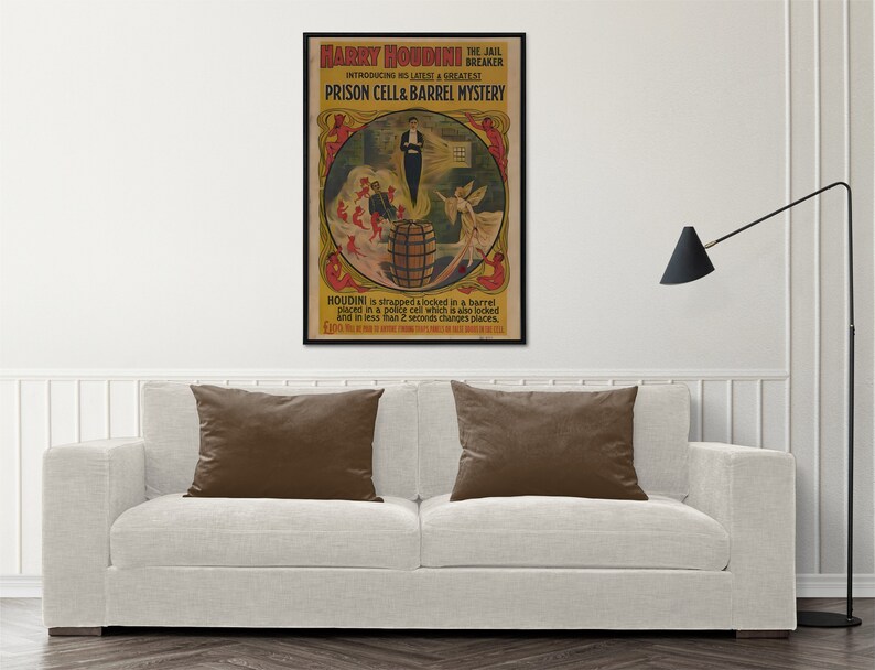 Vintage Harry Houdini Art, 1905 Escapism Poster, Magic Wall Decor ...