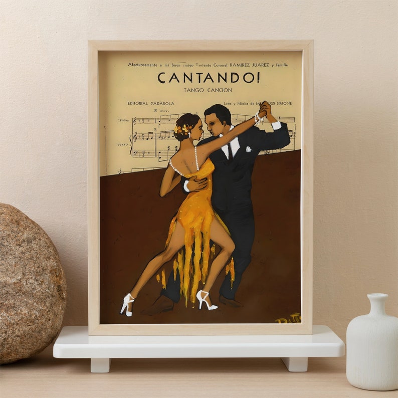Vintage Tango Dance Music Poster, Brown Yellow Art, Dance Decor, Tango ...