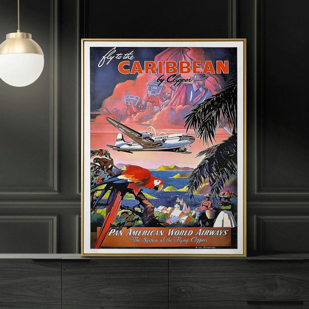Travel Poster- Caribbean Pan Am Poster- Colorful Home Decor Wall Art- Airline Poster- Digital ...