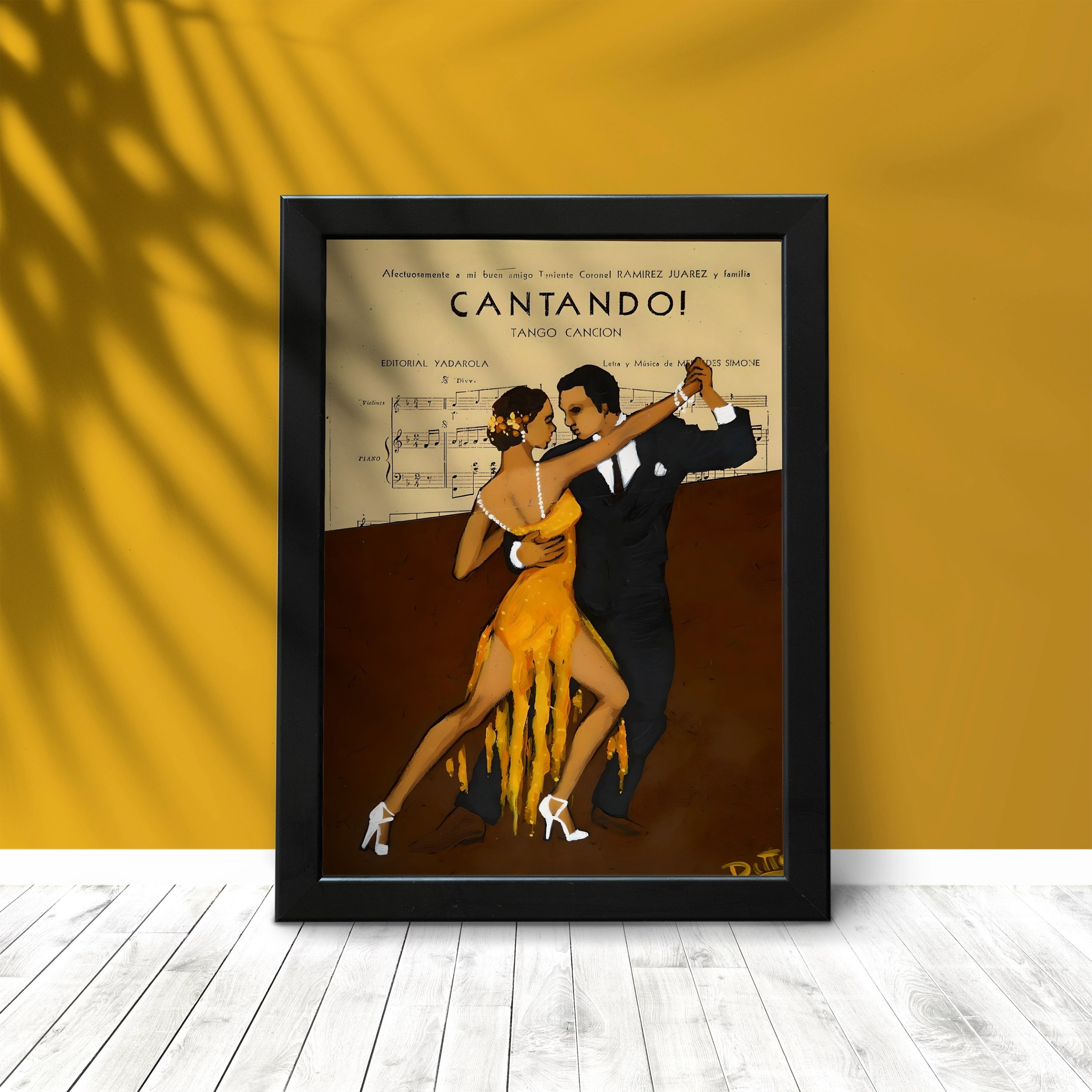 Vintage Tango Dance Music Poster, Brown Yellow Art, Dance Decor, Tango ...