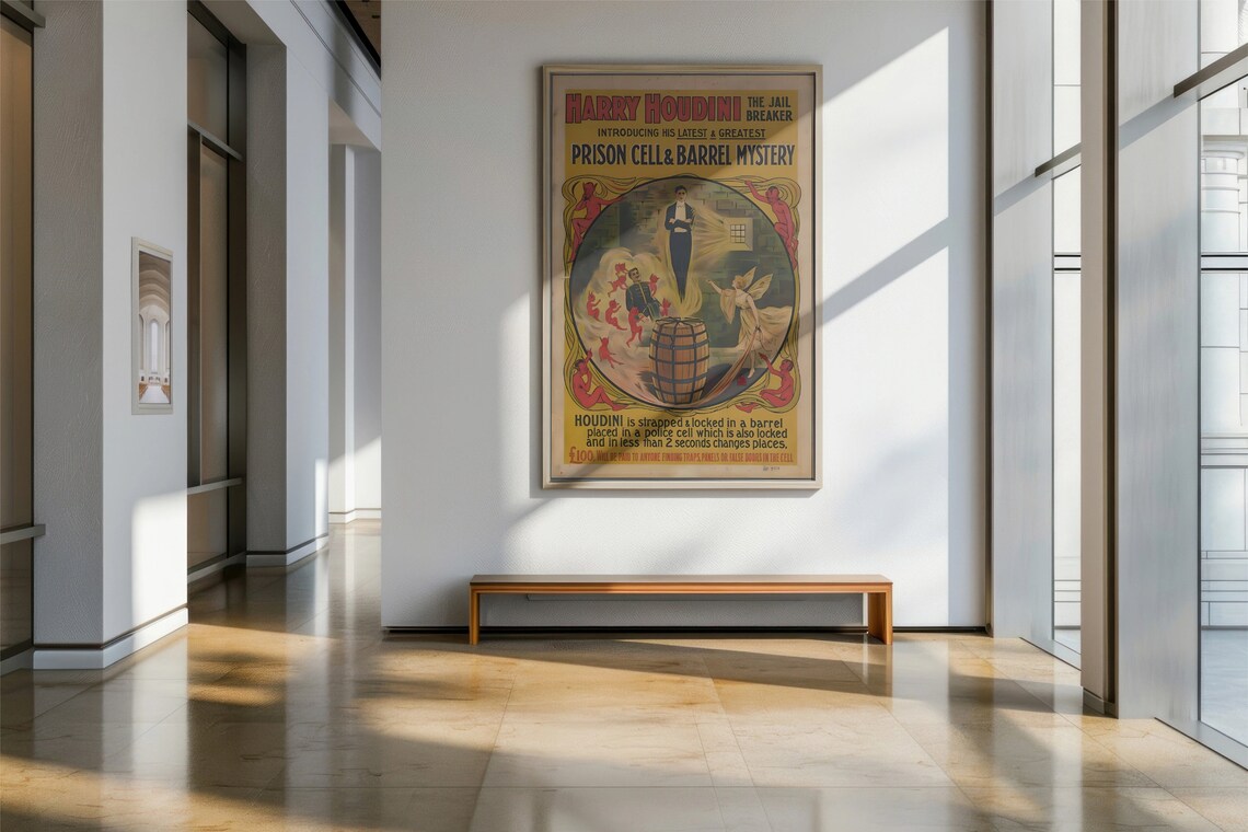 Vintage Harry Houdini Art, 1905 Escapism Poster, Magic Wall Decor ...