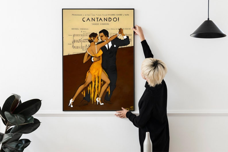 Vintage Tango Dance Music Poster, Brown Yellow Art, Dance Decor, Tango ...