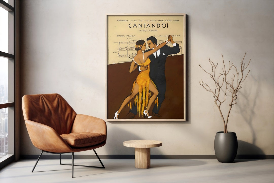 Vintage Tango Dance Music Poster, Brown Yellow Art, Dance Decor, Tango ...