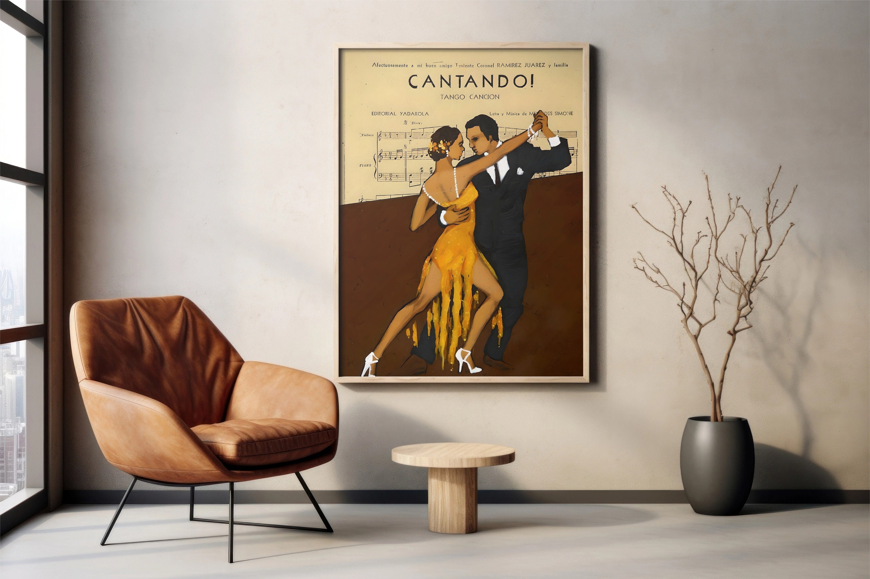 Vintage Tango Dance Music Poster, Brown Yellow Art, Dance Decor, Tango ...
