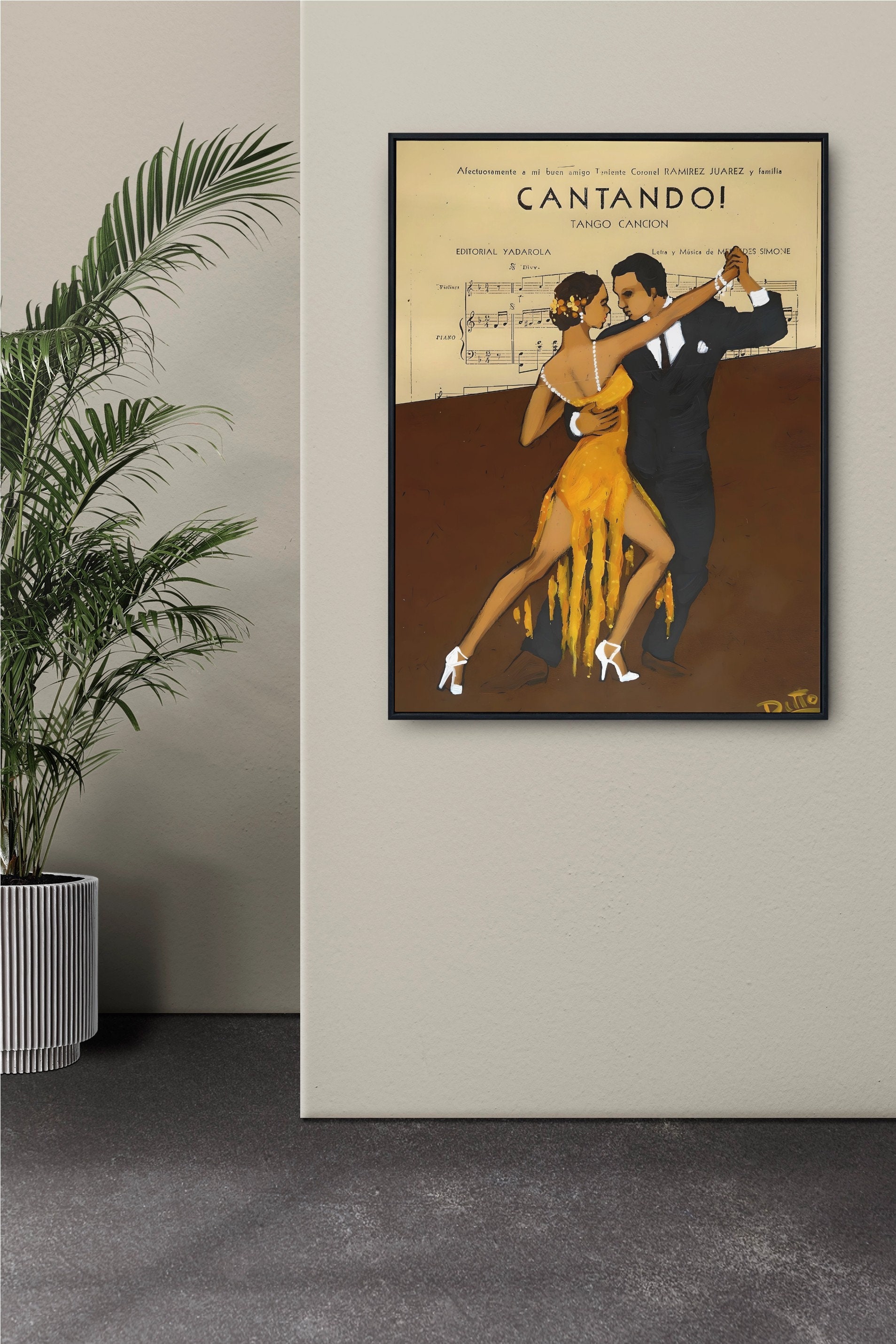 Vintage Tango Dance Music Poster, Brown Yellow Art, Dance Decor, Tango ...