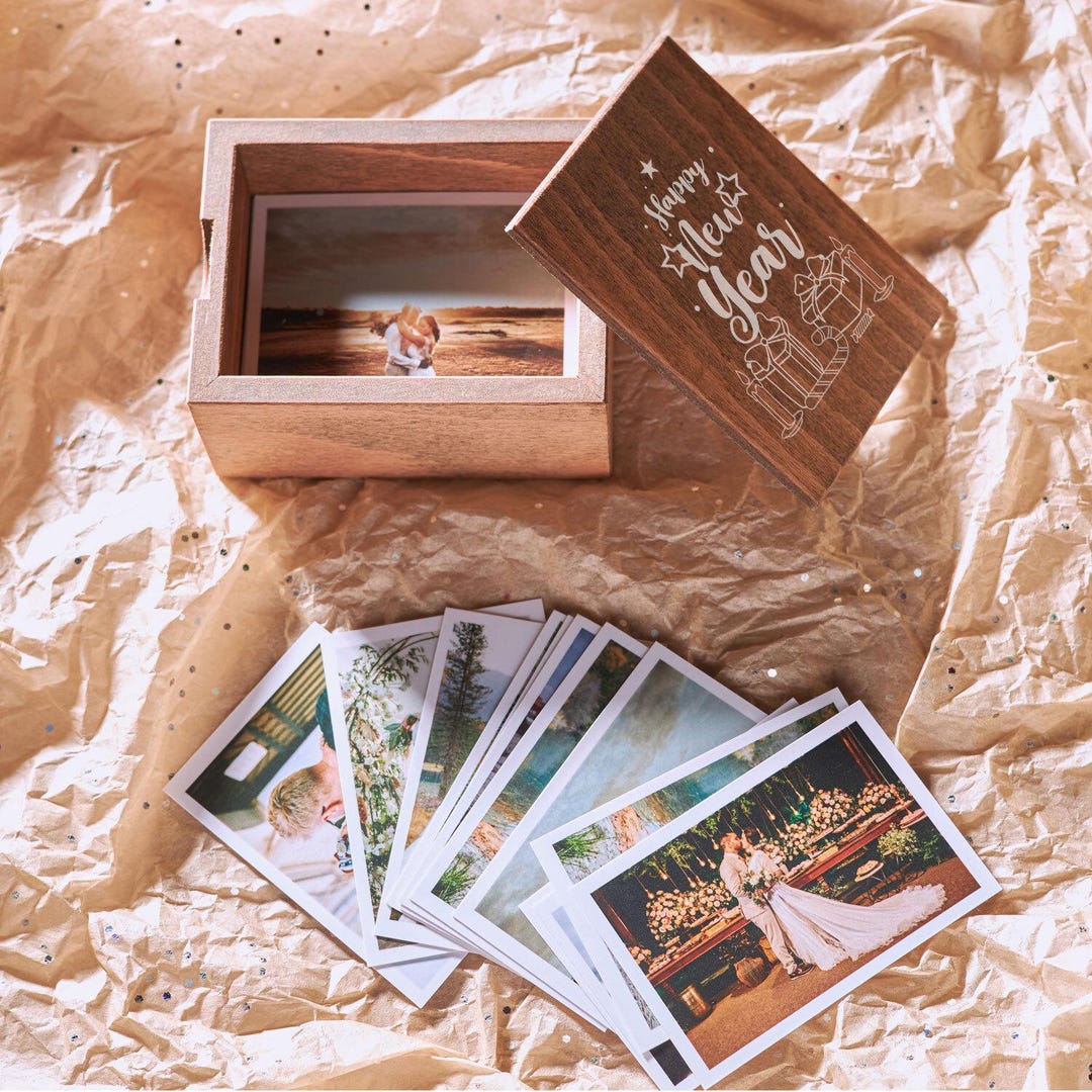 Happy New Year Memory Box, Wooden Photo Box, Keepsake Gift for Him, New ...