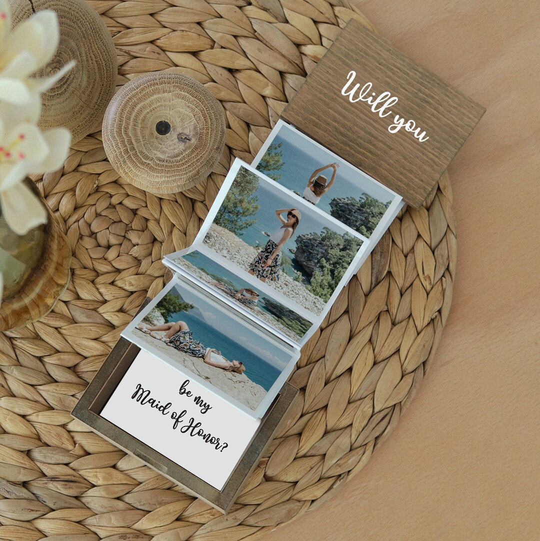 Pull Out Wooden Photo Album as Bridesmaid Proposal Gift. Wood Photo ...