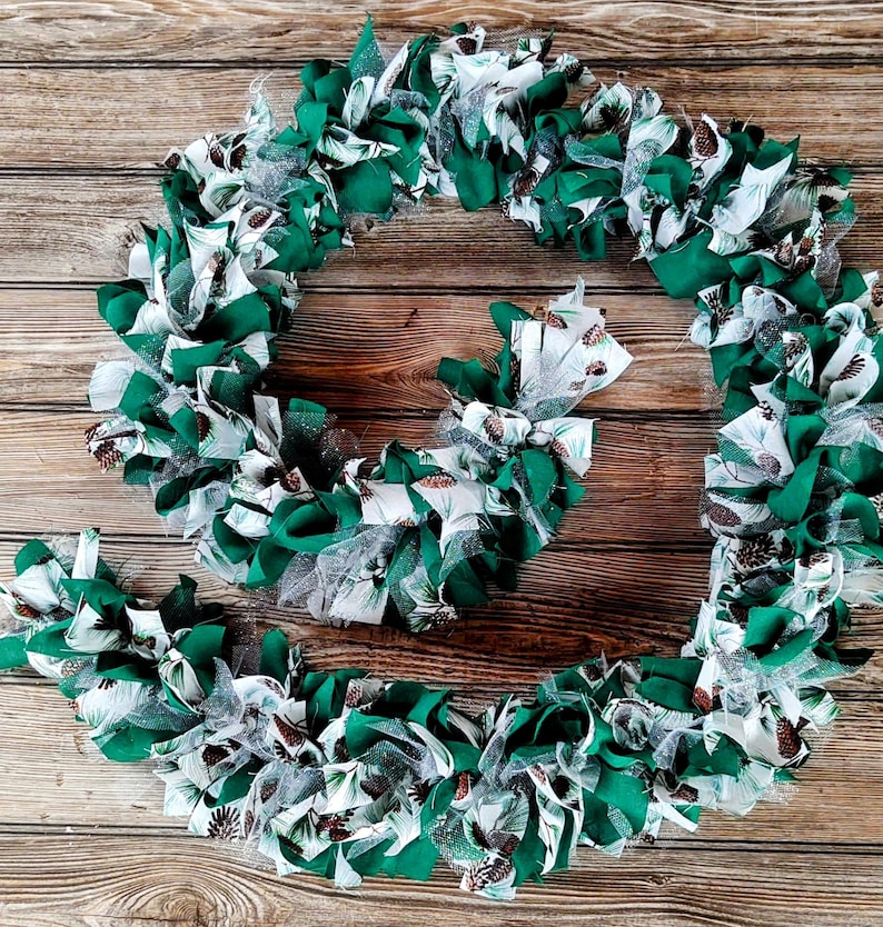 Christmas Rag Garland, Green Fabric and Silver Tulle, Holiday Decor - Etsy