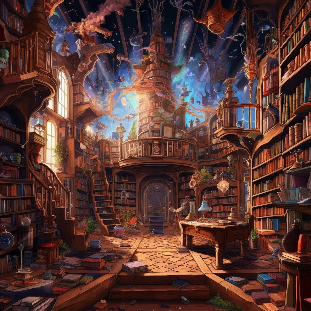 Wizard's Library | Digital Download, PNG File, Midjourney, Leonardo, AI ...